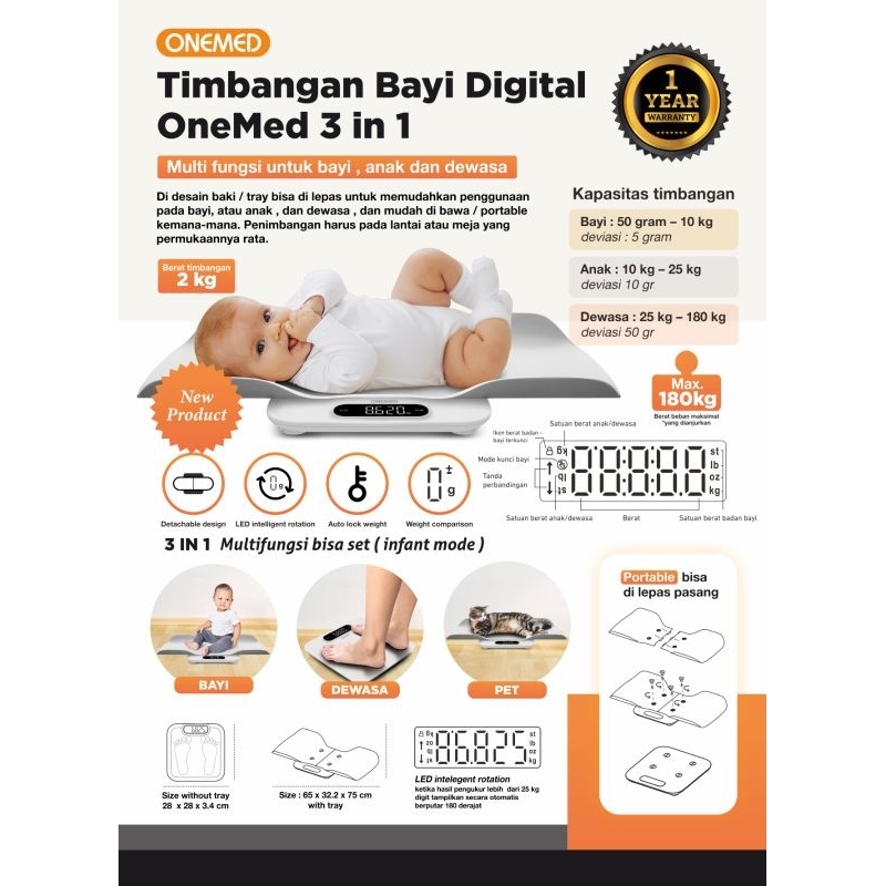 Jual Timbangan Bayi Dan Injak Badan Digital 3 in 1 Onemed 725 | Shopee ...