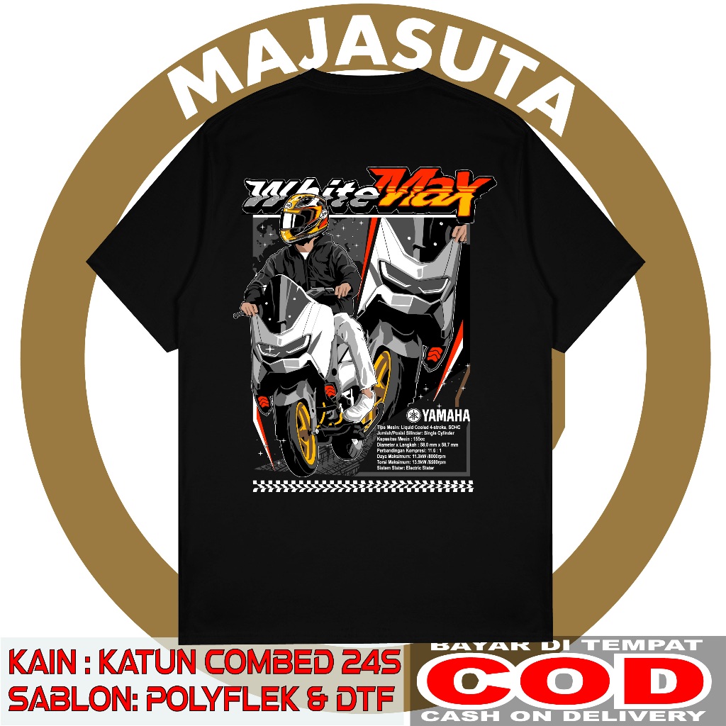 Jual KAOS YAMAHA NMAX WITH MAX DESAIN SABLON DTF BAHAN KATUN COMBED 24S BISA COD KAOSKEREN ...