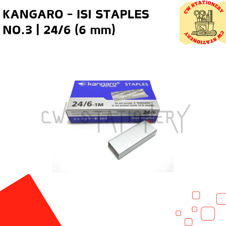 Jual Kangaro - Isi Stapler / Staples no 3 atau 24/6 (6 mm) | Shopee ...