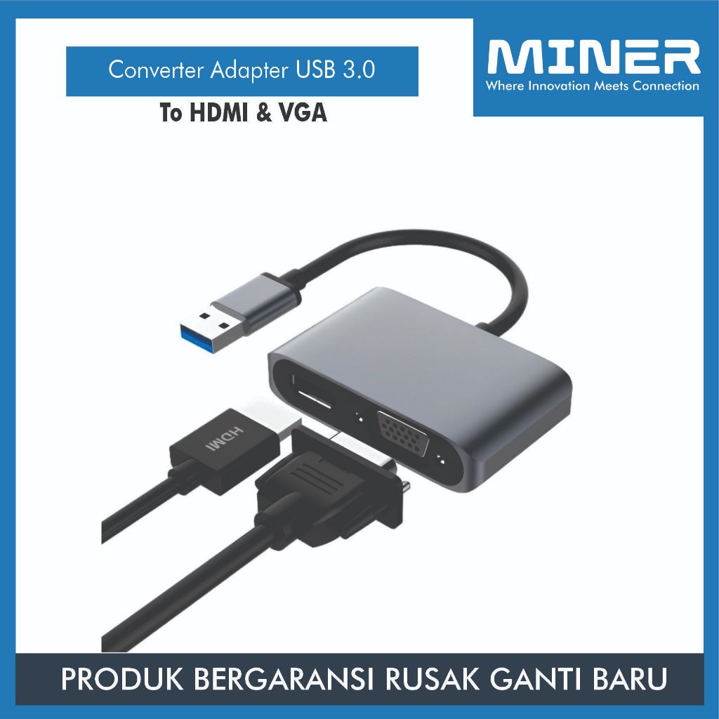 Jual MINER Converter Adapter USB 3.0 to HDMI & VGA | Shopee Indonesia