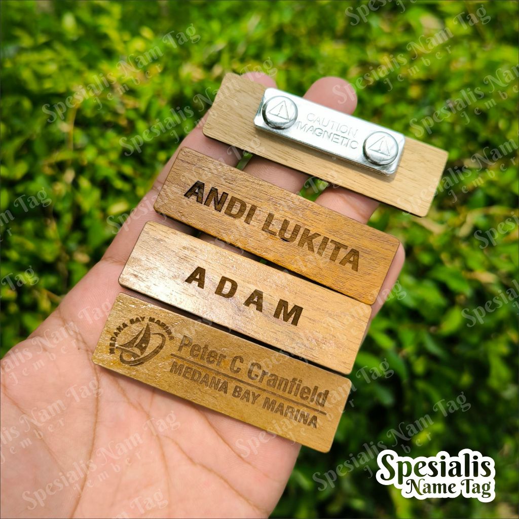 Jual Name tag Custom nama Wood Nametag Kayu Pinus dan Kayu Jati Name ...