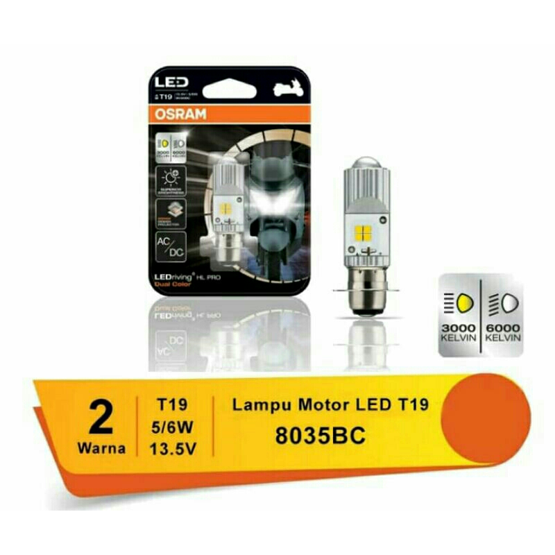 Jual Lampu LED 2 Warna Putih Kuning Osram Motor Matic Bebek AC/DC T19 H6 M5 Pro 8035BC Harga Per ...