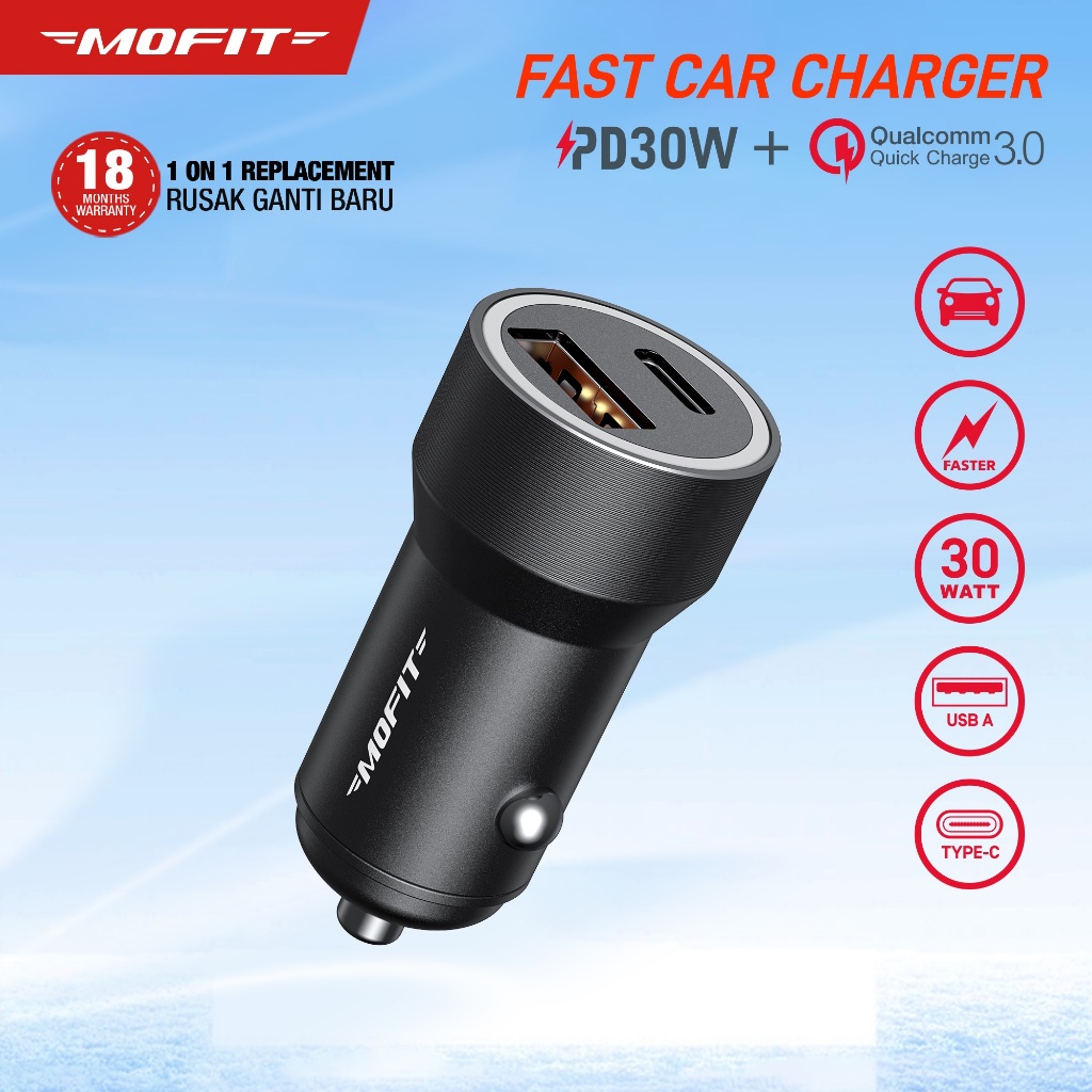 Jual MOFIT FQ30 Car Charger PD 30Watt + Quick Charge 3.0A | Shopee Indonesia
