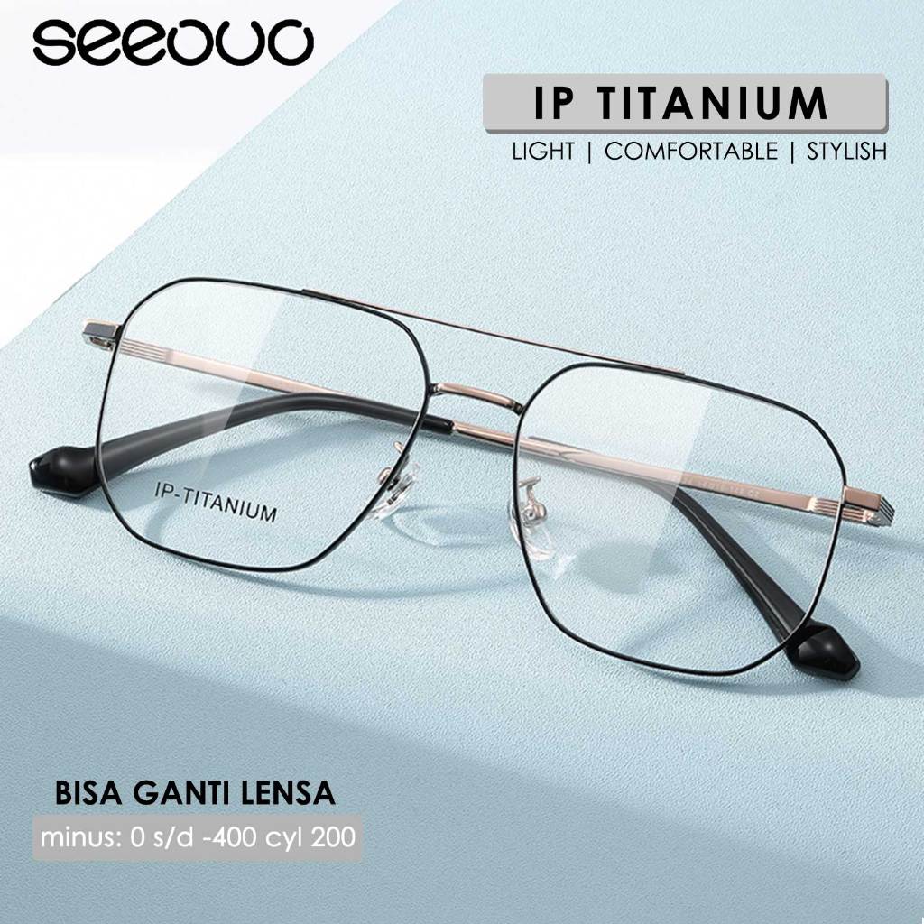 Jual Seeouo Frame Kacamata Lensa Plano Titanium Style Aviator Simple Elegan Durable Light Frame ...