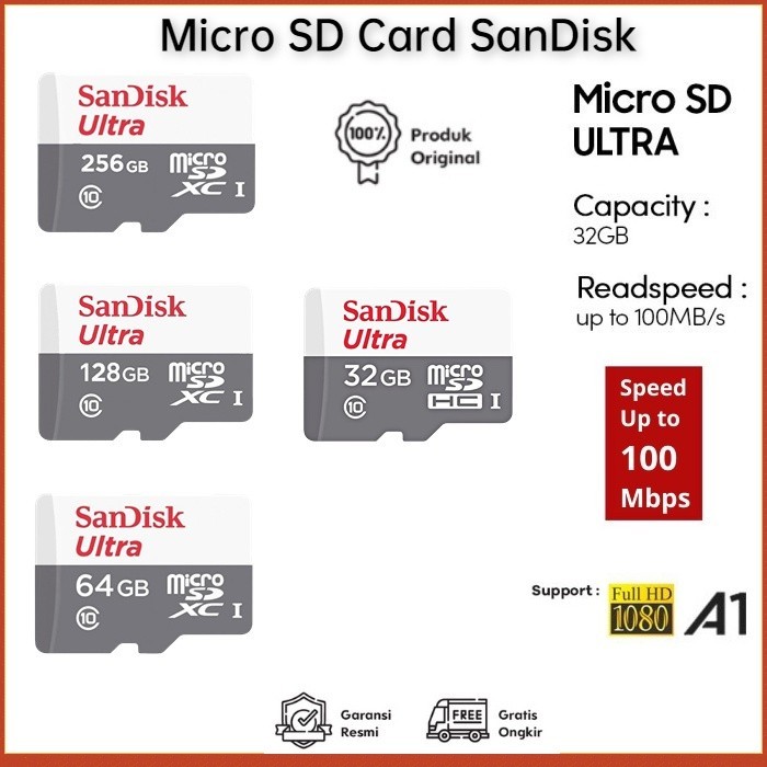 Jual MEMORY CARD SANDISK 128GB 64GB 32GB 16GB Micro SD MMC Memori Hp ...