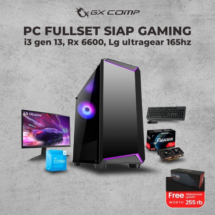 Jual PC FULL SET SIAP GAMING I3 GEN 13 - RX 6600 - LG ULTRAGEAR 165HZ ...