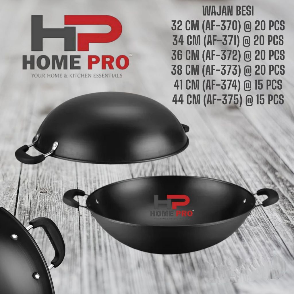 Jual HOME PRO Wajan Besi Wok Pan Kuping Hitam Doff 38, 41, 44 CM ...