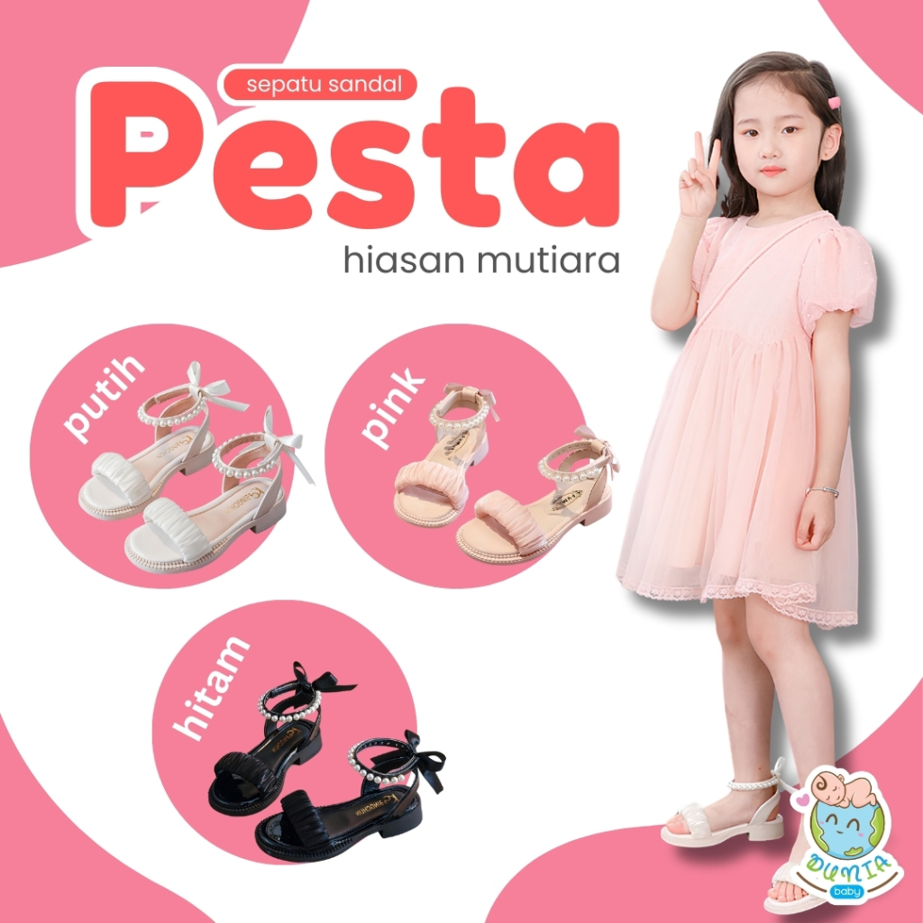 Jual DUNIABABY Size 29-34 Sandal Sepatu Pesta Glossy Mutiara Heels Pita ...