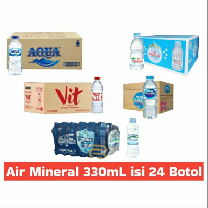 Jual Air Mineral 330mL 1 Dus isi 24 Botol Mini Aqua | Crystalin | Vit | Pure Life | Le Minerale ...