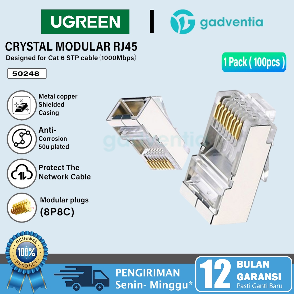 Jual Ugreen Konektor Rj45 Cat.6a Cat6 Ftp Utp Modular Gigabit Jack Plug LAN Connector Isi 100Pcs ...