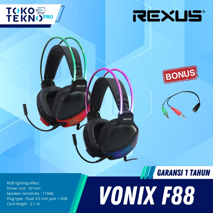 Jual Rexus F88 / F-88 Headset Gaming Vonix With RGB Headband | Shopee ...