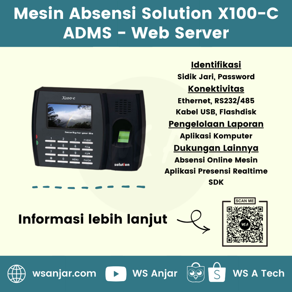 Jual Mesin Absensi ADMS Solution X100-C Web Server - Sidik Jari ...