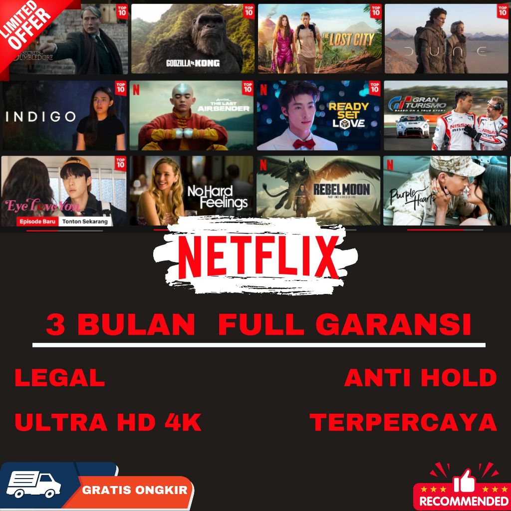 Jual NETFLIXX PREMIUN TANPA VPN MASA AKTIF 1 BULAN & 1 TAHUN 4K ANTI HOLD FULL GARANSI MURAH ...
