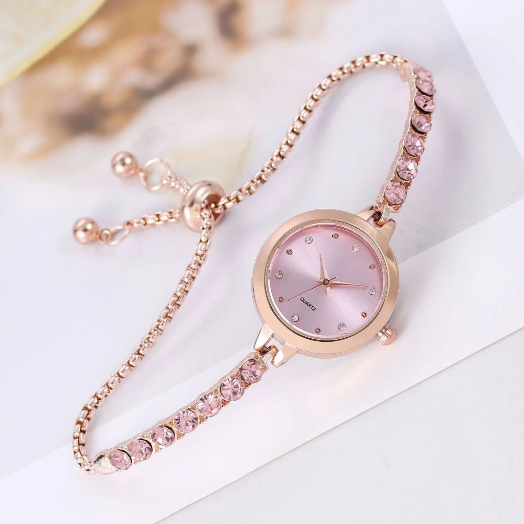 Jual Jam Tangan Wanita Tali Rantai Serut Simple Bulat Mini Motif Bunga ...