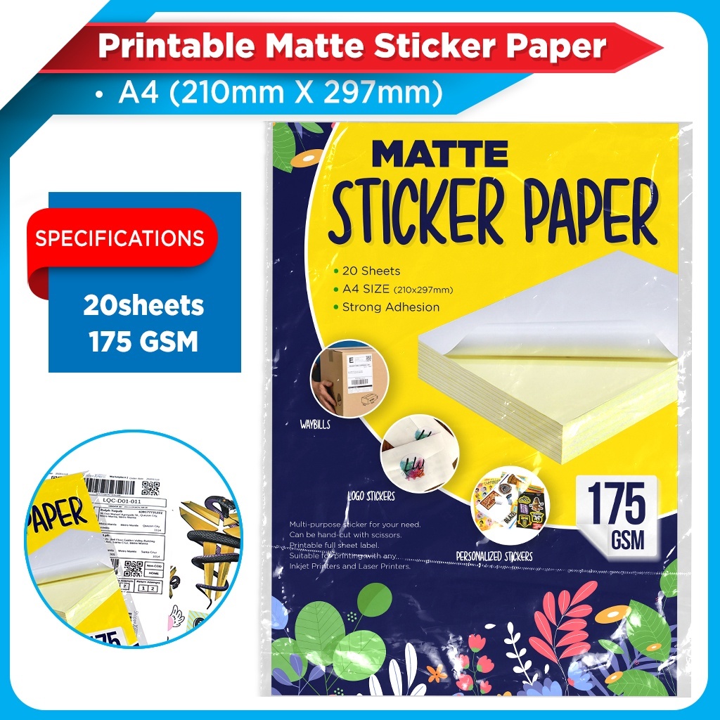 Jual Kertas Stiker Cetak / Stiker Matte A4 ukuran 175GSM (20 lembar ...