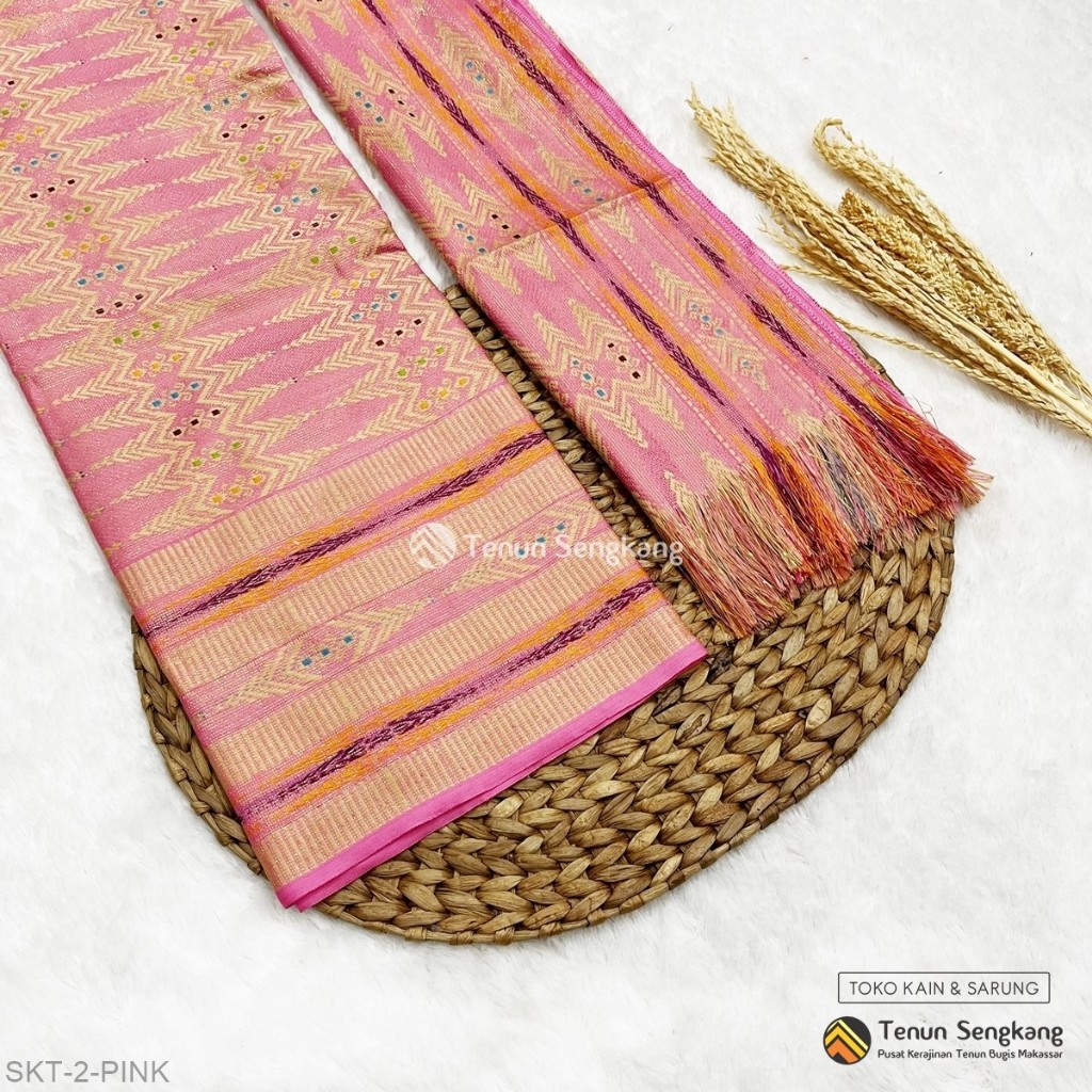 Jual Kain Songket Berbenang Cahaya Pink - Tenun Sengkang SKT-2-PINK | Shopee Indonesia