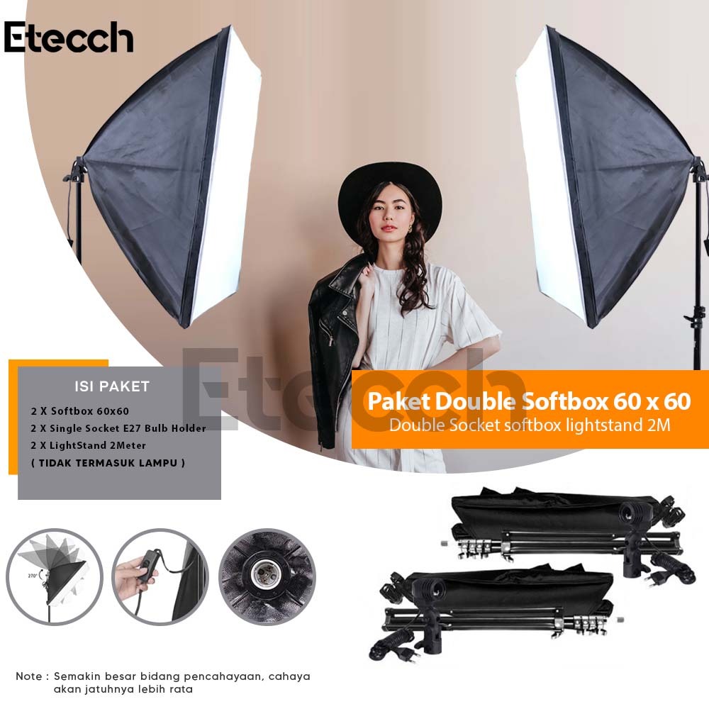 Jual Paket Softbox Lighting Double Lampu Studio Foto A1 Single Socket ...