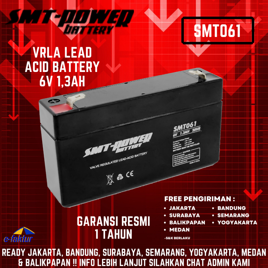 Jual BATTERY KERING SMT POWER 6V 1,3AH BATERAI TIMBANGAN DIGITAL AKI ...