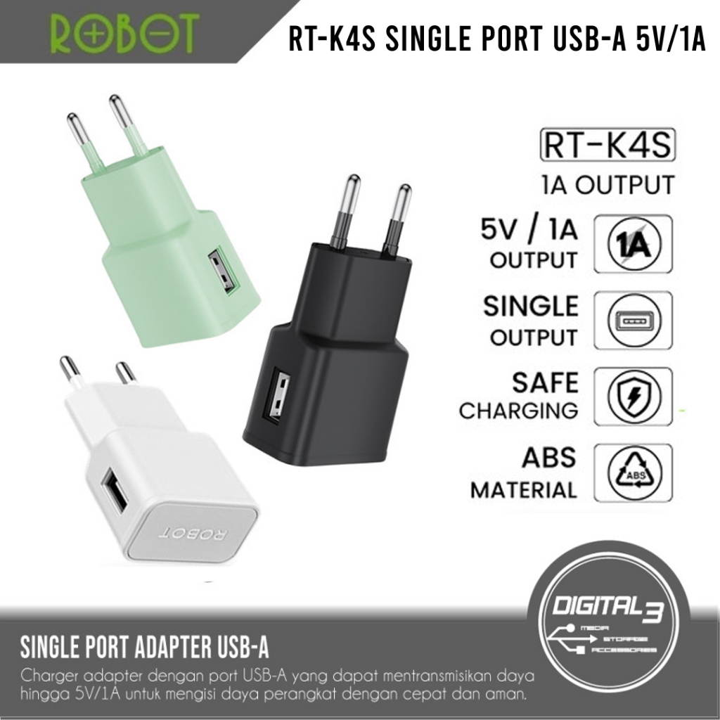 Jual Robot Adapter RT-K4 K4S Batok Charger 5V/1A Single Port USB-A ...