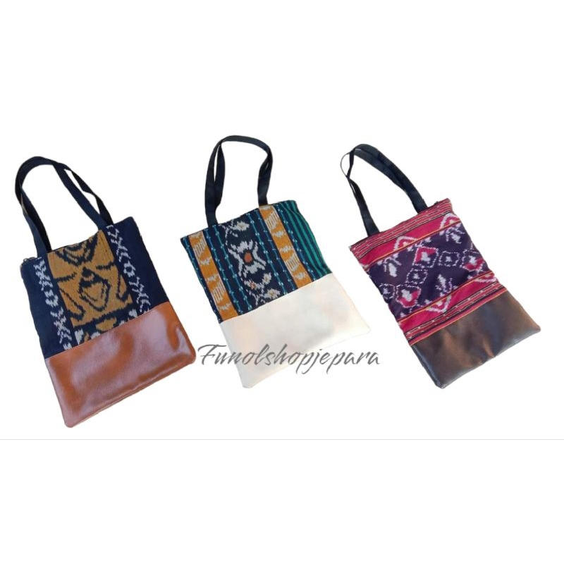Jual Tas Tote Bag Tenun Mix Kulit Sintetis | Shopee Indonesia