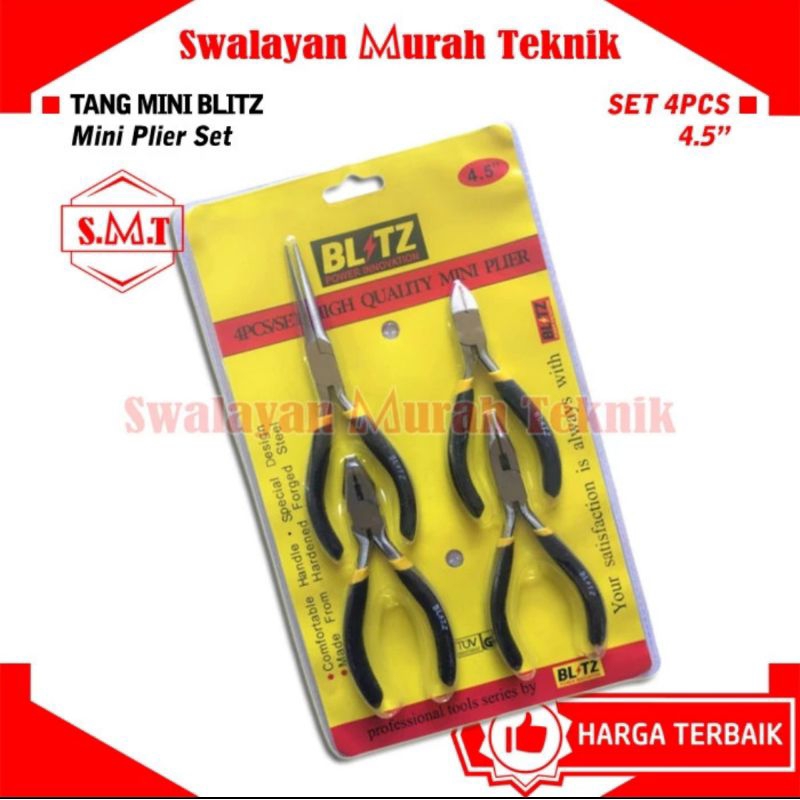 Jual Tang Mini Set 4pcs BLITZ Potong Lancip Kombinasi 4,5" Mini Pliers Blister | Shopee Indonesia