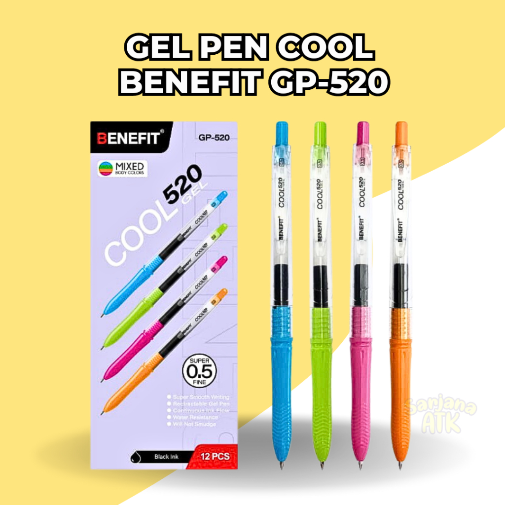 Jual Bulpen Gel / Ballpoint Gel Hitam Cool GP-520 Benefit 0.5mm ...
