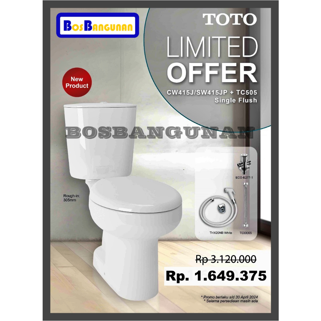 Jual Kloset Duduk TOTO CW415J Full Set + Jet Shower + Stop Kran ...