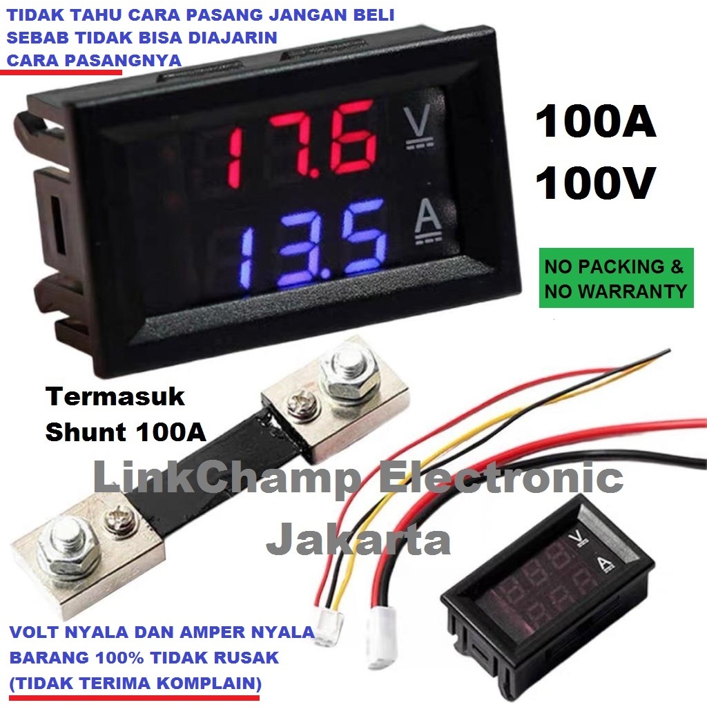 Jual Asahikawa Dual Digital Voltmeter Ampermeter DC 0-100V 100A+Shunt 100A | Shopee Indonesia