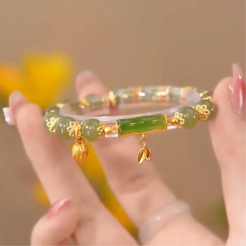 Jual (Bebas pilih 2 dapat hadiah)COD Gelang giok karet bambu hijau ...