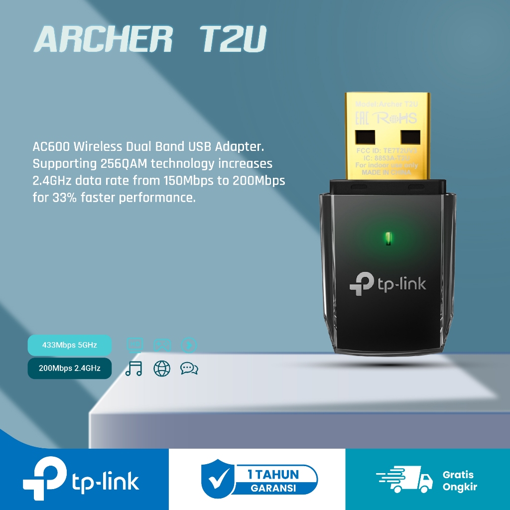 Jual TP-LINK ARCHER T2U | AC600 Wireless Dual Band USB WiFi Adapter ...