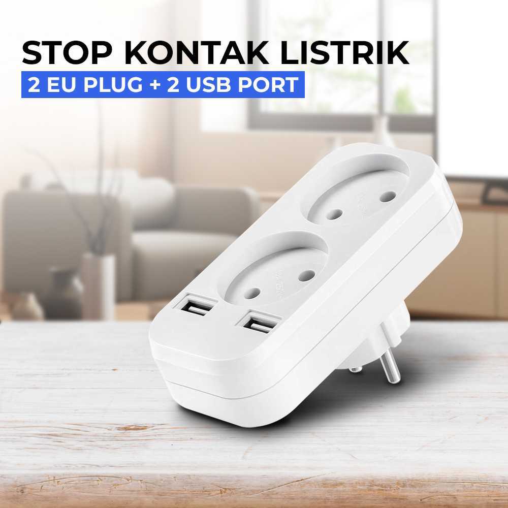 Jual Stop Kontak Listrik Dinding Safety Power 2 EU Plug dan 2 USB Port ...