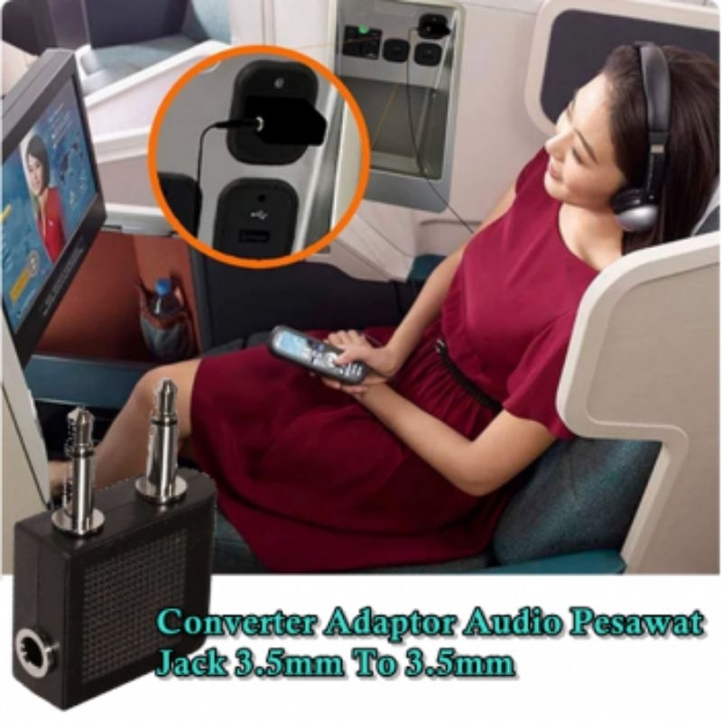 Jual Jack Audio Adaptor Pesawat Headphone Airplane Audio Aux Adaptor 2x ...