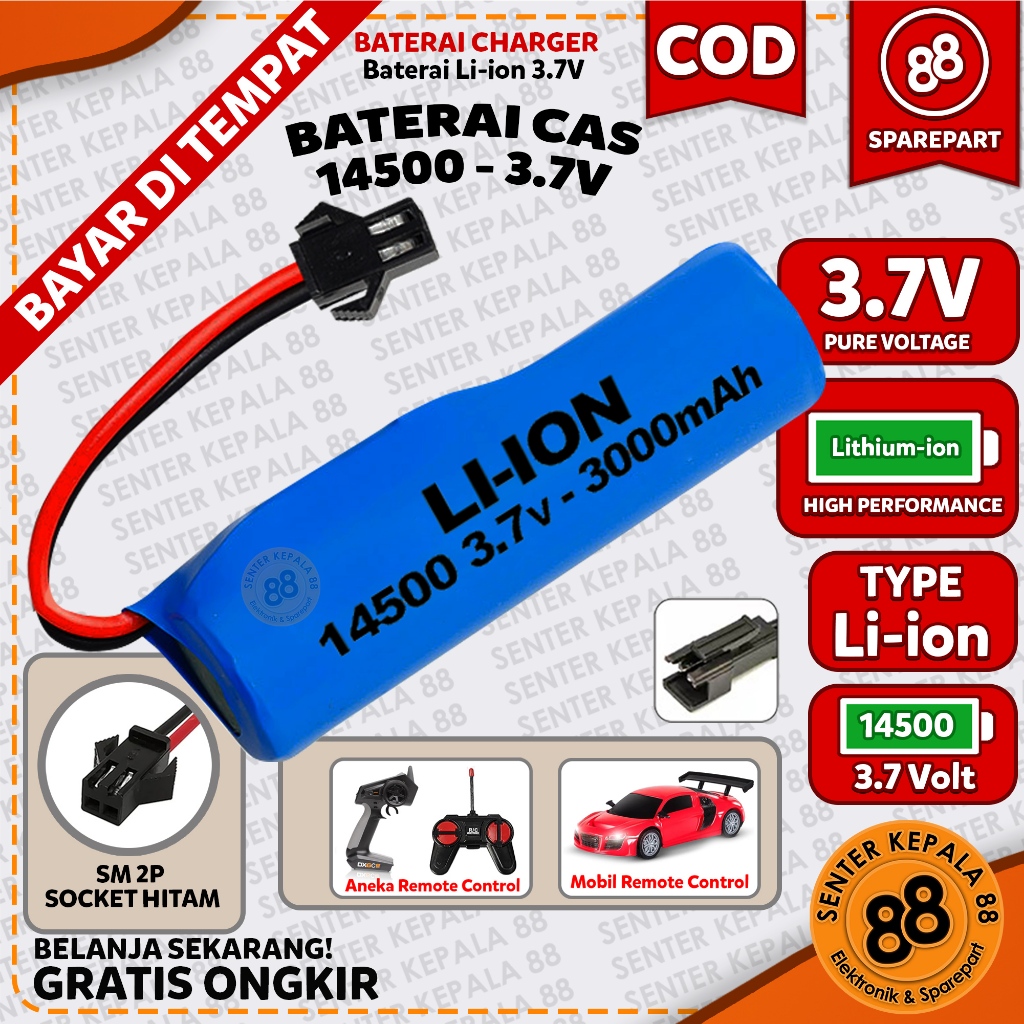 Jual Baterai Charger RC 14500 Li-ion 3.7volt 3.7V 3000mAh Mainan Anak ...