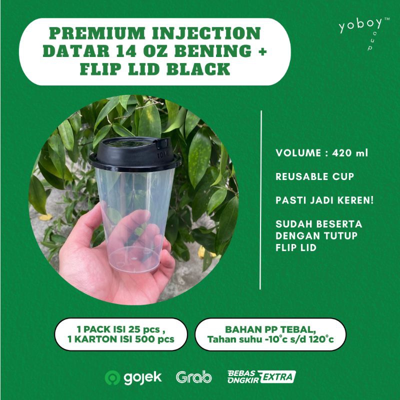 Jual CUP PREMIUM INJECT DATAR 14oz BENING + LID INJECTION HANYA POLOSAN ...