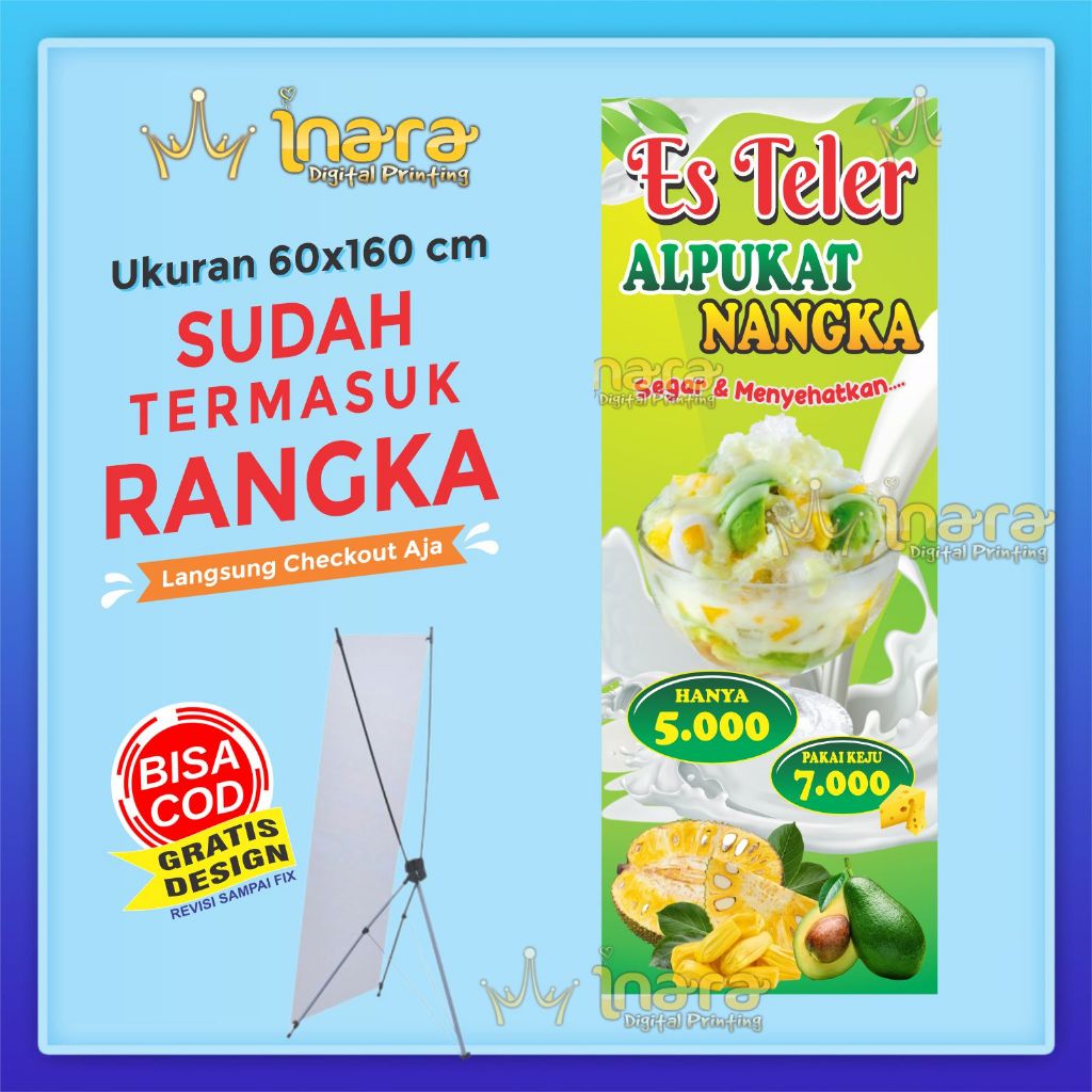 Jual Spanduk Banner ES TELER ALPUKAT NANGKA termasuk RANGKA X UK 60x160 ...