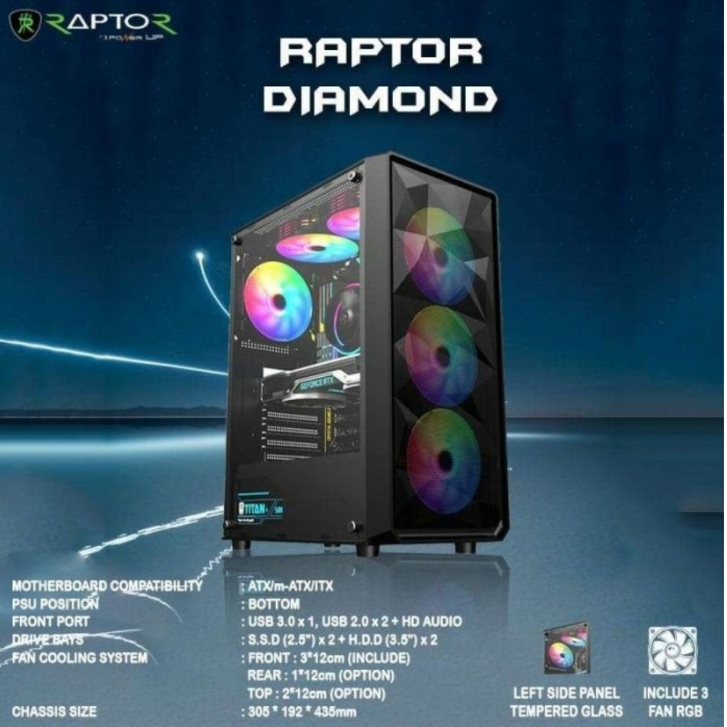 Jual Casing PC Gaming Raptor Diamond Case Tempered Glass Transparan RGB ...