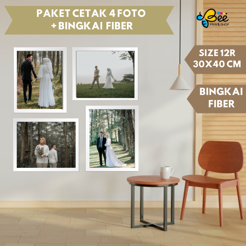Jual Paket Cetak 4 Foto 12r 30x40 Cm Bingkai Fiber Cetak Foto