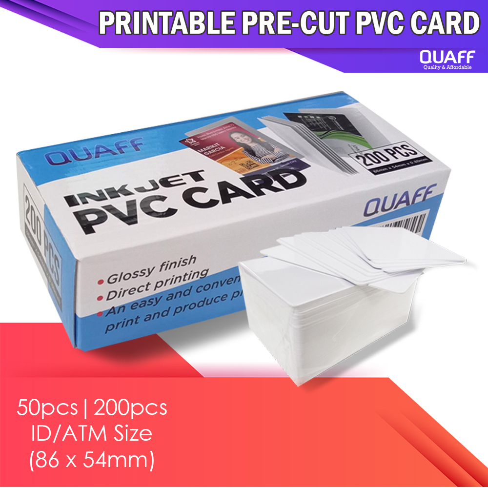 Jual QUAFF Printable PVC Pre Cut ID Card 86-54mm untuk Pencetakan ID Langsung (200PCS) | Shopee ...