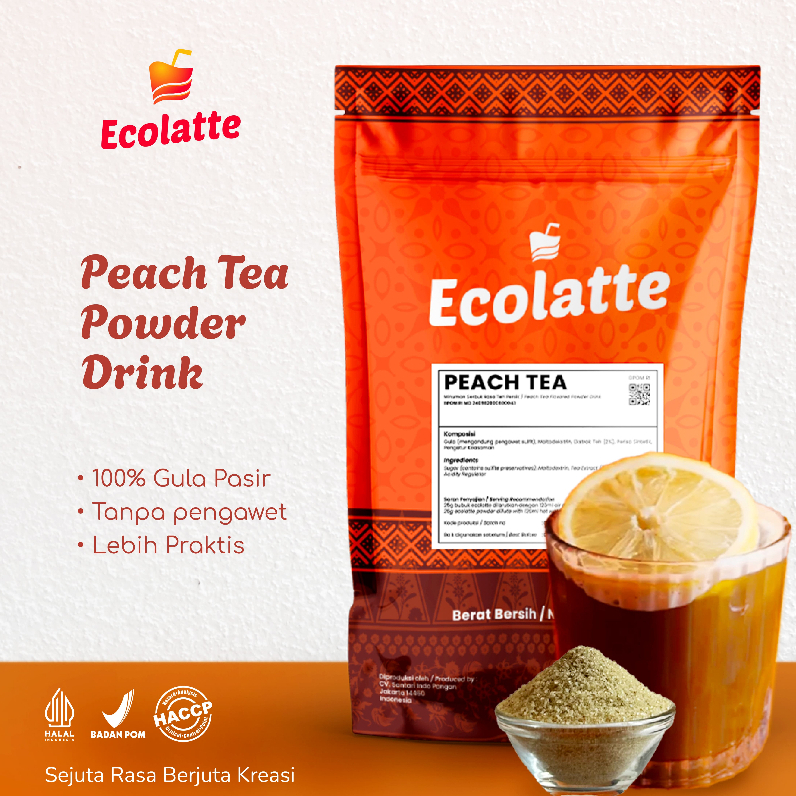 Jual ECOLATTE PEACH TEA POWDER DRINK 1KG USAHA MINUMAN UMKM | Shopee ...