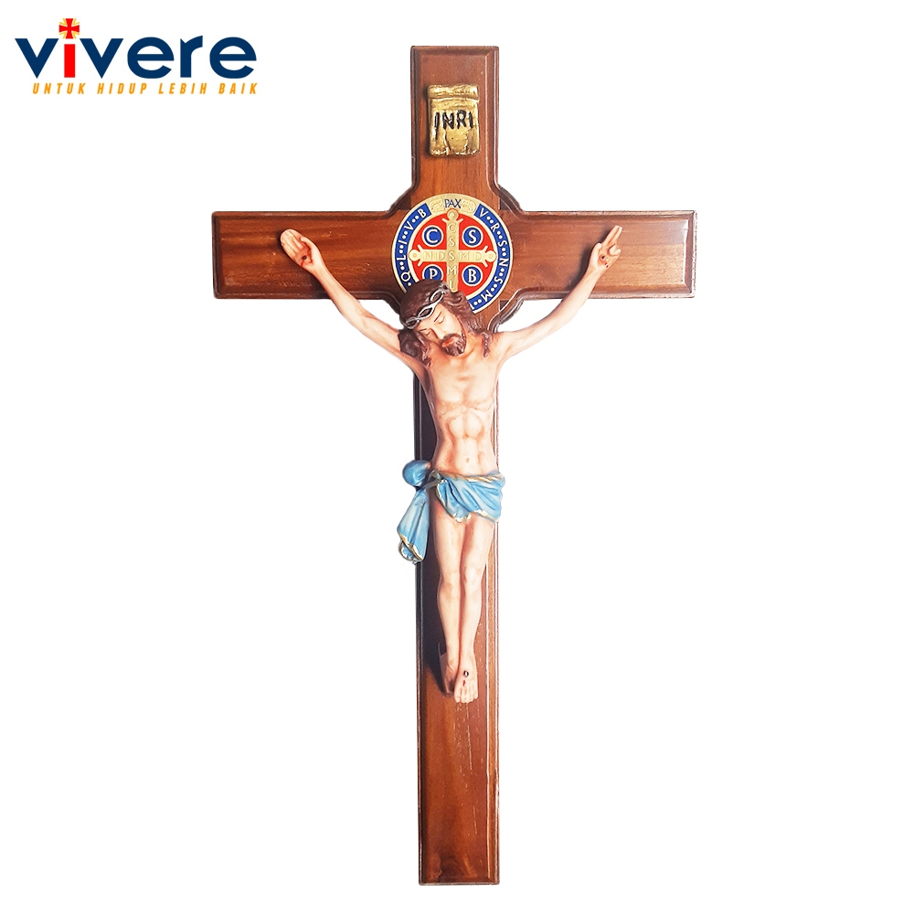 Jual Salib Yesus Kayu Jati Plus Medali St Benedictus 50 cm | Shopee ...