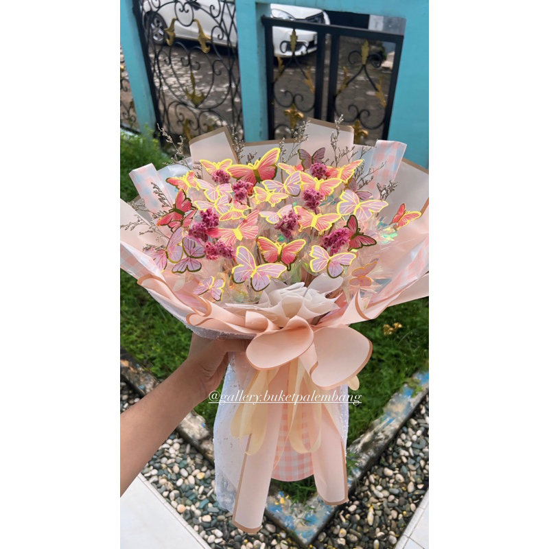 Jual Buket Kupu Kupu Premium Lampu LED/ butterfly bouquet palembang ...