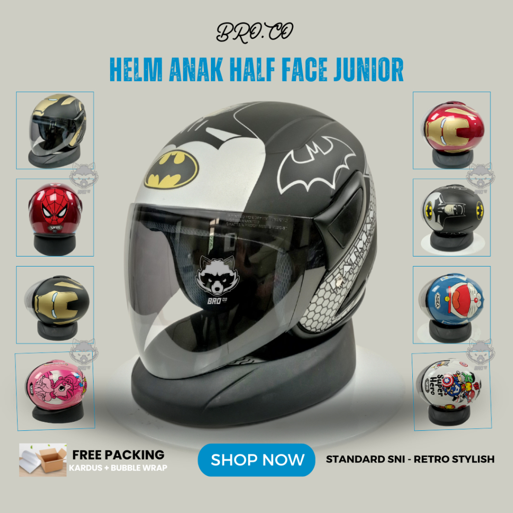 Jual HELM ANAK SNI UNIK KLASIK HALF FACE JUNIOR KARAKTER LUCU BATMAN ...