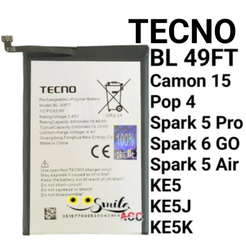 Jual Baterai Tecno BL-49FT Pop 5 Pop 5 Lte Spark 8C Spark 6 GO Spark 8 ...