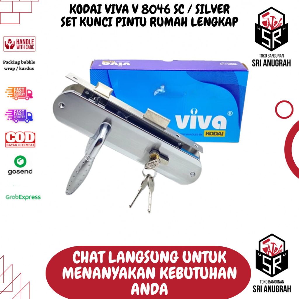 Jual Handle Pintu Besar 1 Set Kunci Pintu KODA VIVA Series V 8046 SC ...