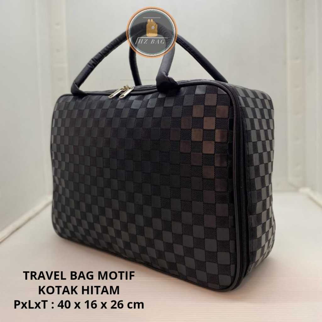Jual Travel Bag Kulit Waterproof Motif Kotak Warna Hitam / Tas Travel ...