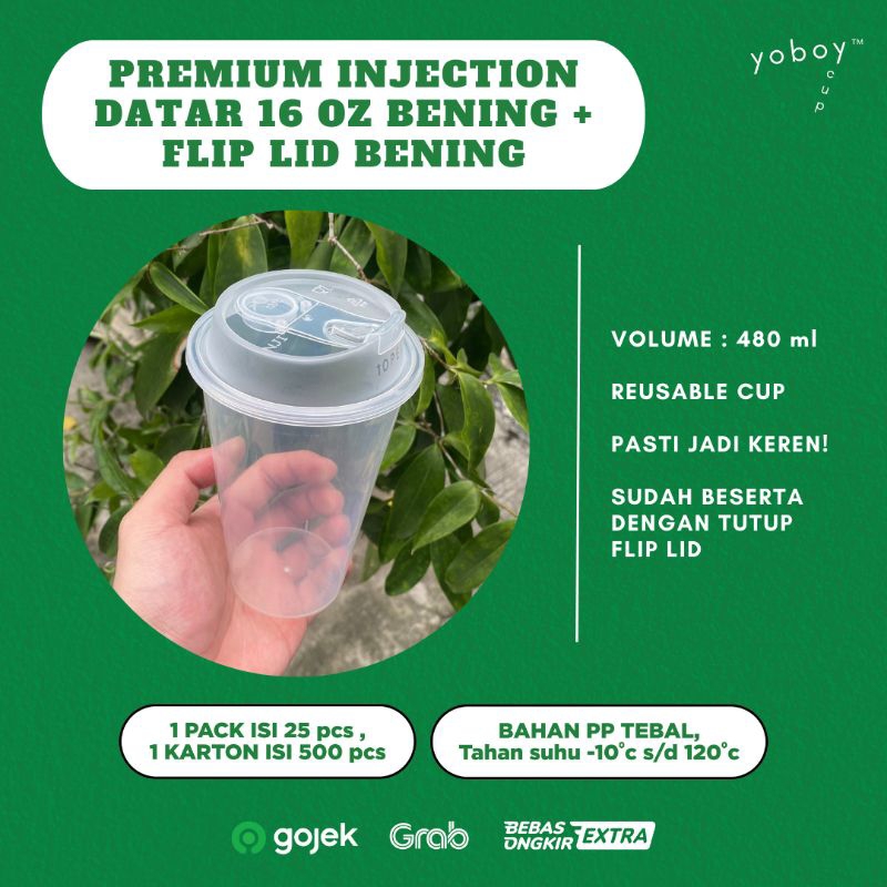 Jual CUP PREMIUM INJECTION DATAR 16oz BENING + TUTUP FLIP LID INJECTION ...