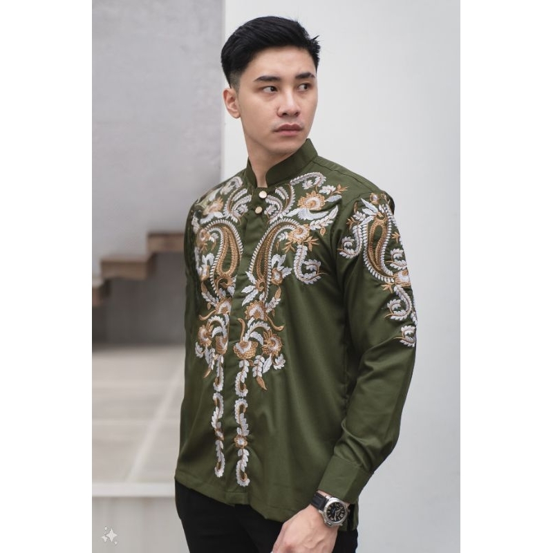 Jual Kemeja Bordir Pria NUC.ID Firdaus 04 (Army) | Shopee Indonesia