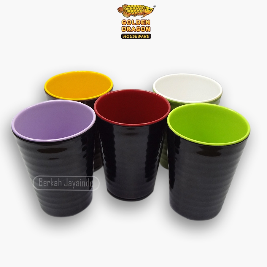 Jual Gelas Ulir Datar 3 inch Dua Warna 270 ml Melamin Cup Golden Dragon ...