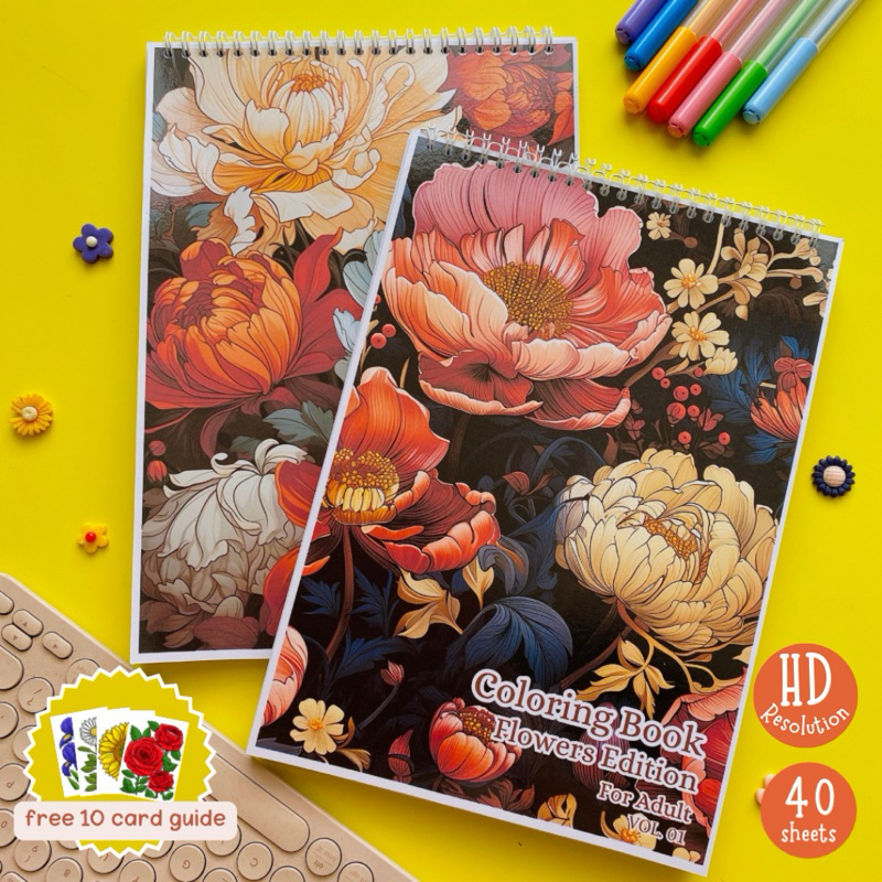 Jual Coloring Book For Adult Aesthetic Healing Coloring Book Flowers ...