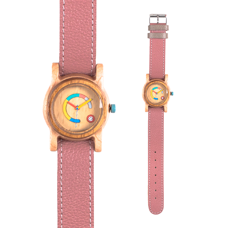 Jual Woodka Mini New Wave Maple & Pink Mix Leather Strap | jam tangan ...